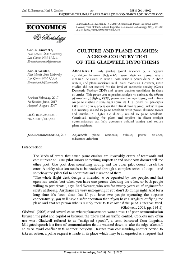 (PDF) Culture and Plane Crashes: A Cross-Country Test of The Gladwell ...