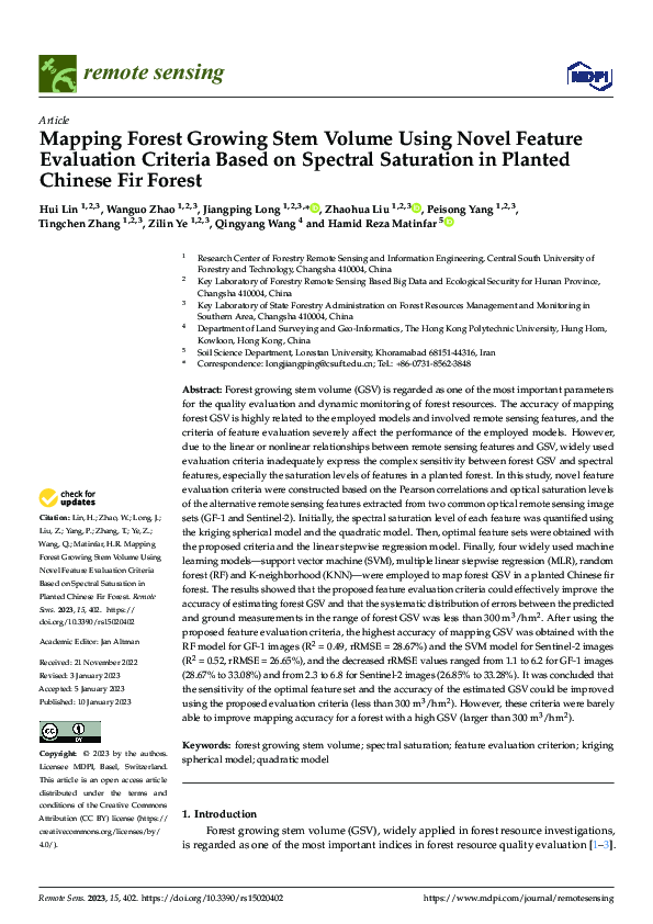 Pdf Mapping Forest Growing Stem Volume Using Novel Feature Evaluation Criteria Based On