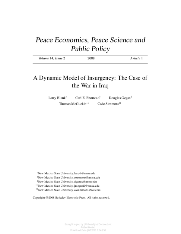 (PDF) A Dynamic Model of Insurgency: The Case of the War in Iraq