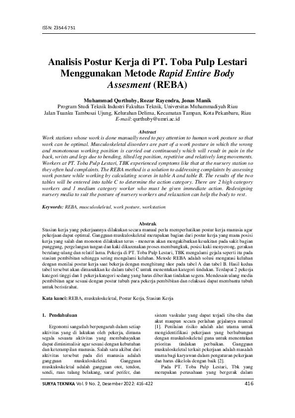 (PDF) Analisis Postur Kerja di Pt. Toba Pulp Lestari Menggunakan Metode ...