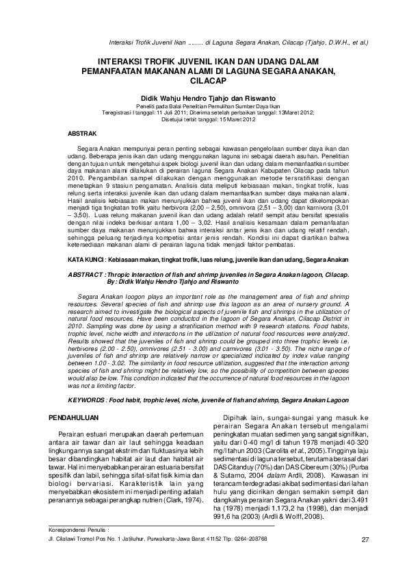 (PDF) Interaksi Trofik Juvenil Ikan Dan Udang DI Laguna Segara Anakan ...