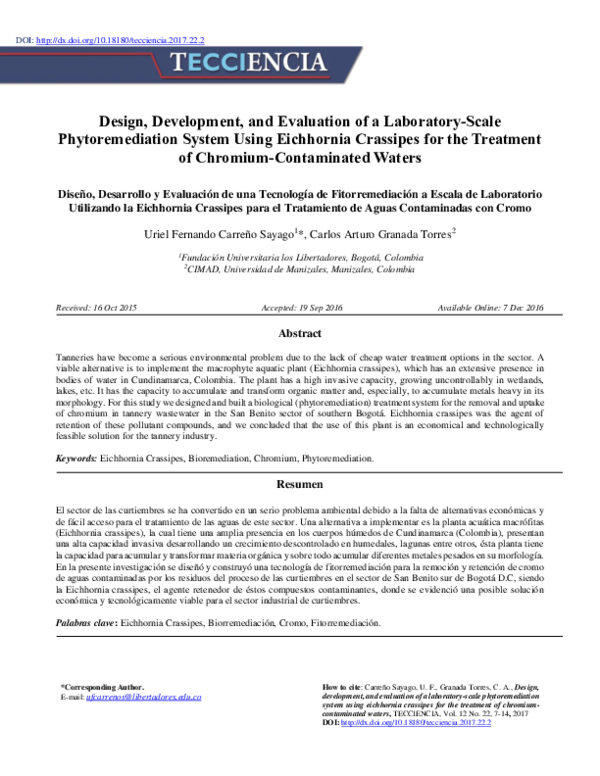 (PDF) Design, Development and Evaluation of a Laboratory-Scale Phytoremediation System Using ...