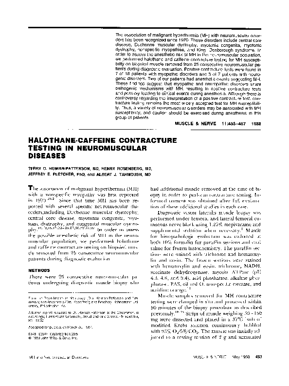 (PDF) Halothane-caffeine contracture testing in neuromuscular diseases
