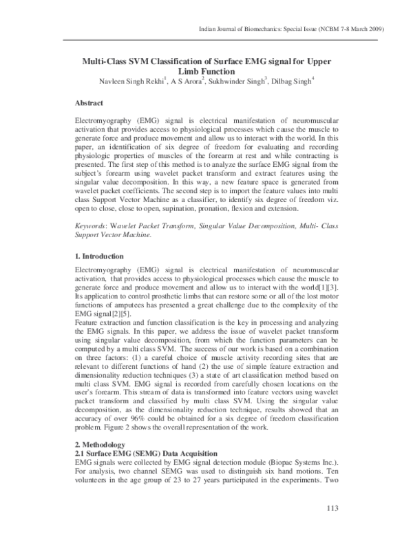 Pdf Multi Class Svm Classification Of Surface Emg Signal For Upper