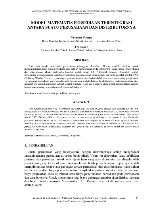 (PDF) Model Matematis Persediaan Terintegrasi Antara Suatu Perusahaan ...