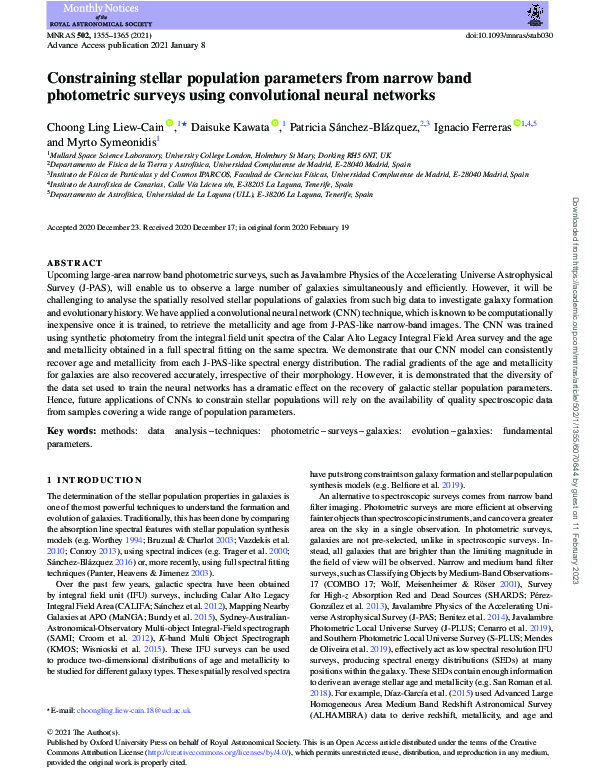 (PDF) Constraining stellar population parameters from narrow band photometric surveys using ...