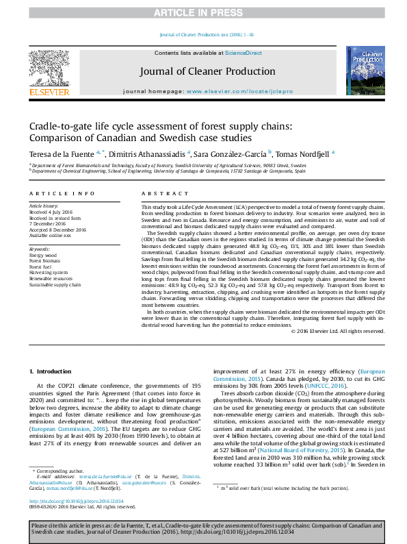 (PDF) Cradle-to-gate life cycle assessment of forest supply chains ...