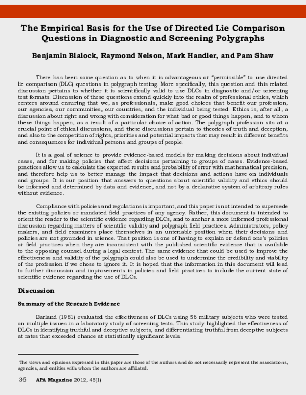 (PDF) The Empirical Basis for the Use of Directed Lie Comparison ...