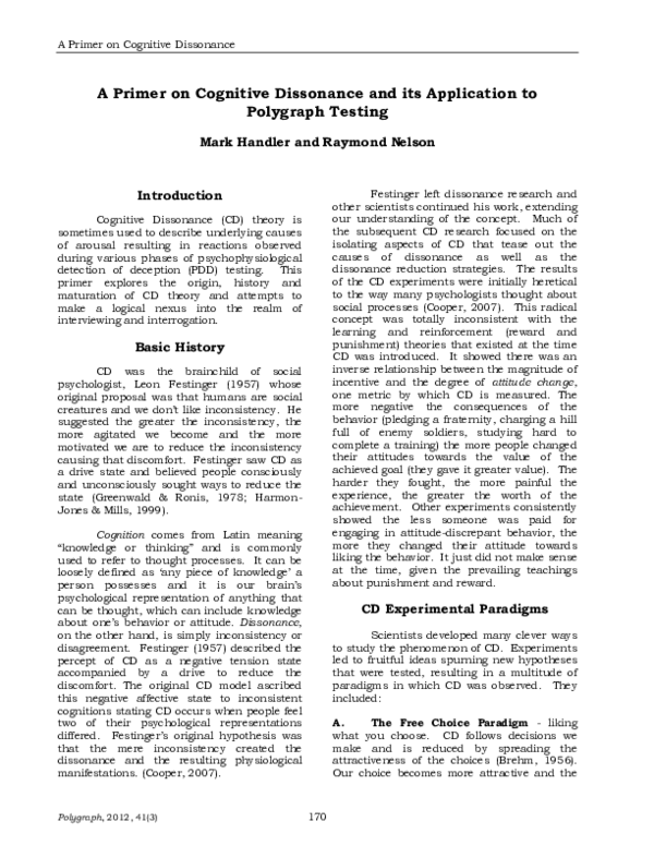 (PDF) A Primer on Cognitive Dissonance and its Application to Polygraph ...