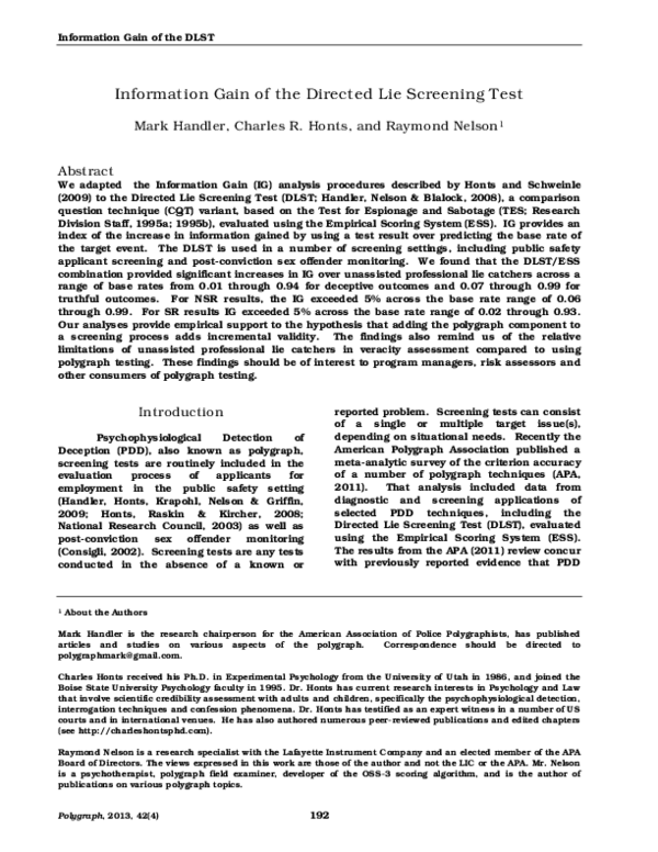 (PDF) Information Gain of the Directed Lie Screening Test
