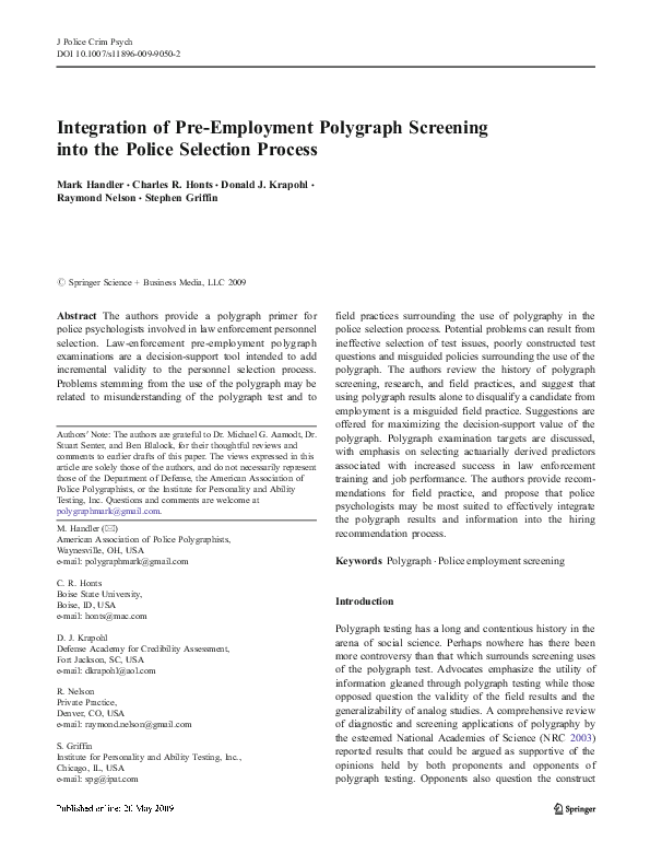 (PDF) Integration of Pre-Employment Polygraph Screening into the Police ...