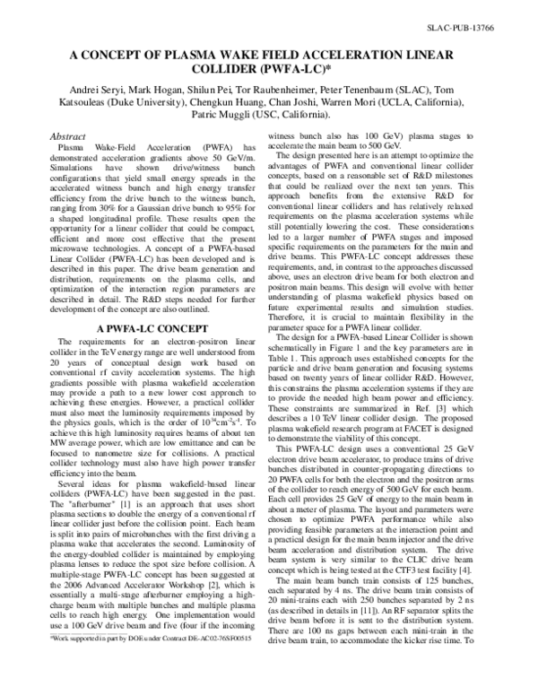 (PDF) A concept of plasma wake field acceleration linear collider (PWFA-LC)