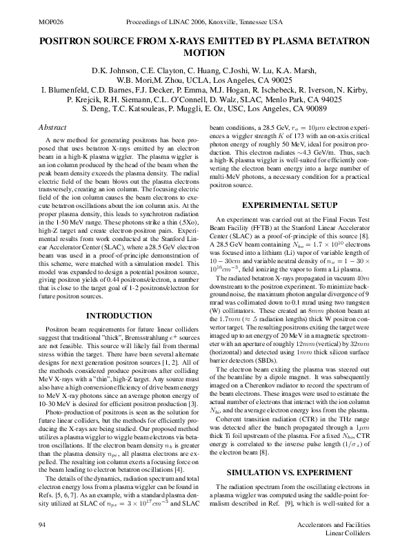 (PDF) Positron source from x-rays emitted by plasma betatron motion