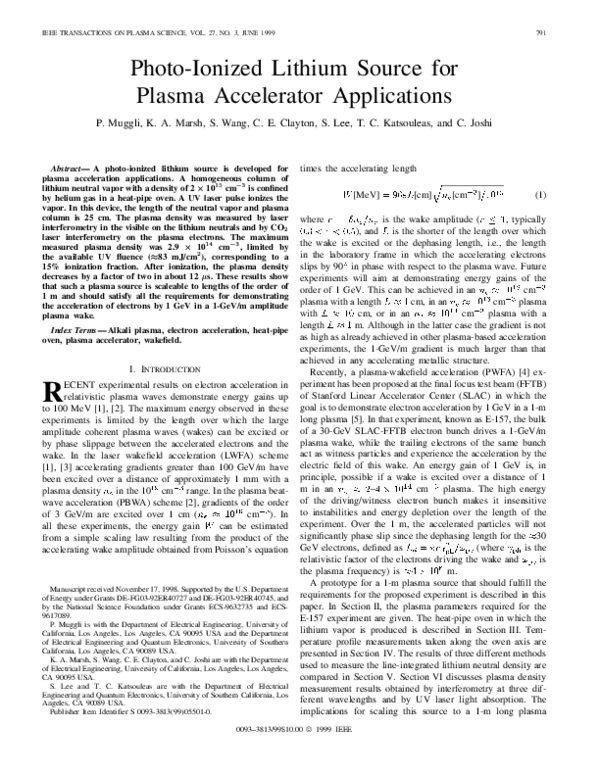 (PDF) Photo-Ionized Lithium Source for Plasmas