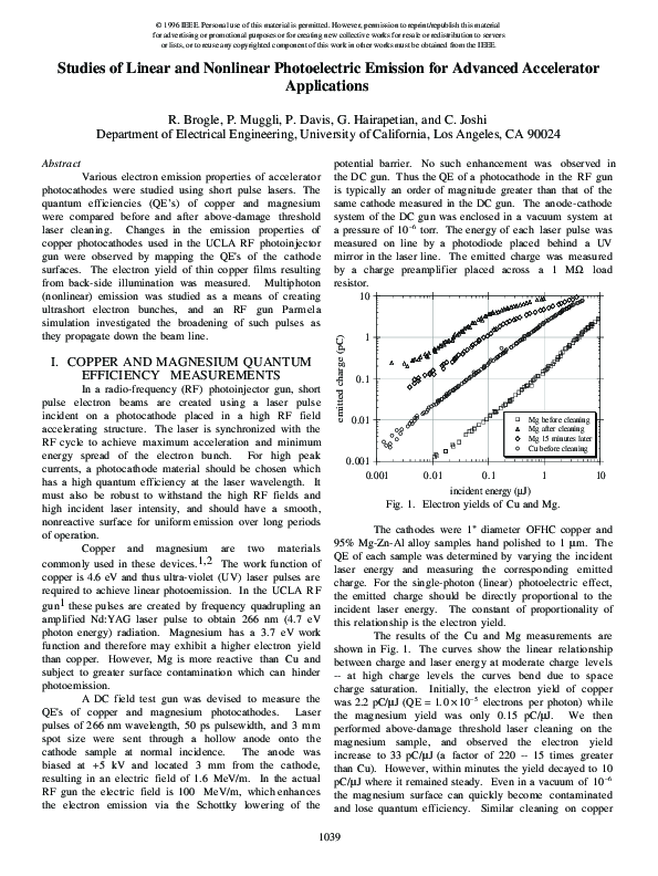 (PDF) Studies of linear and nonlinear photoelectric emission for ...