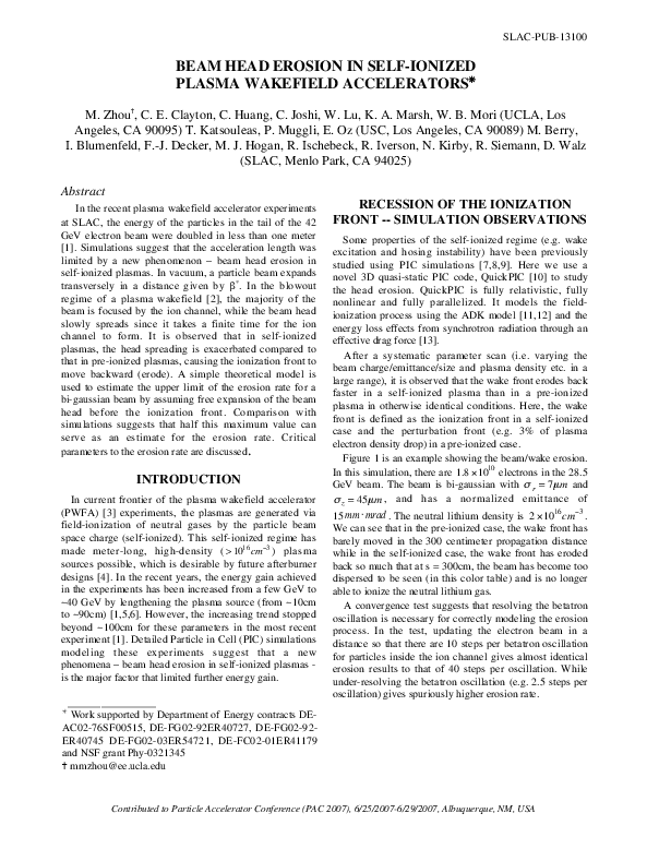 (PDF) Beam head erosion in self-ionized plasma wakefield accelerators