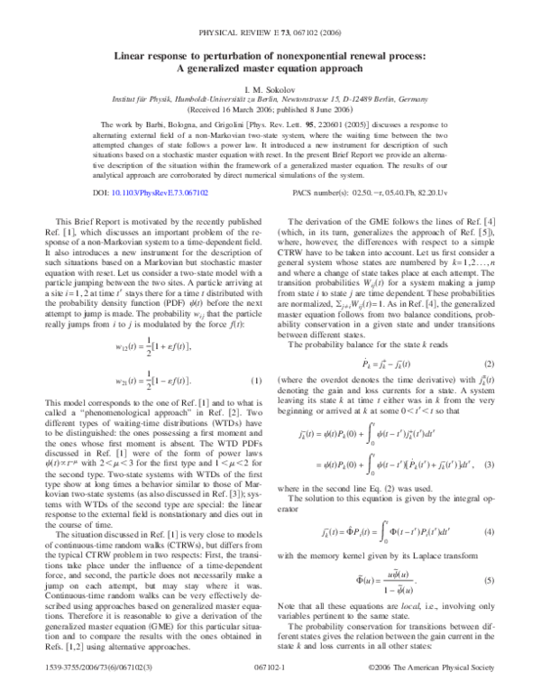 (PDF) Linear response to perturbation of nonexponential renewal process: A generalized master ...