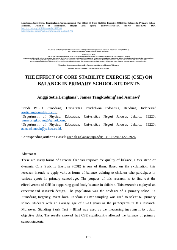 (PDF) The effect of core stability exercise (cse) on balance in primary school students