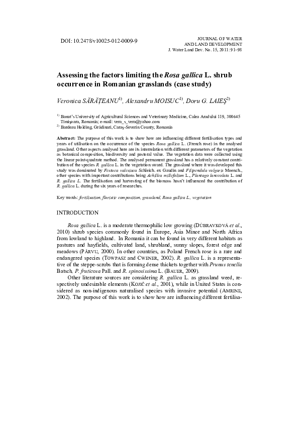 (PDF) Assessing the factors limiting the Rosa gallica L. shrub occurrence in Romanian grasslands ...