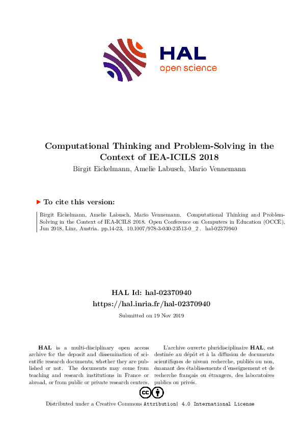 Pdf Computational Thinking And Problem Solving In The Context Of Iea Icils 2018