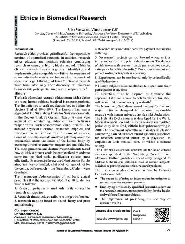 (PDF) Ethics in Biomedical Research