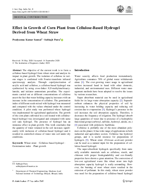 (PDF) Effect in Growth of Corn Plant from Cellulose-Based Hydrogel ...