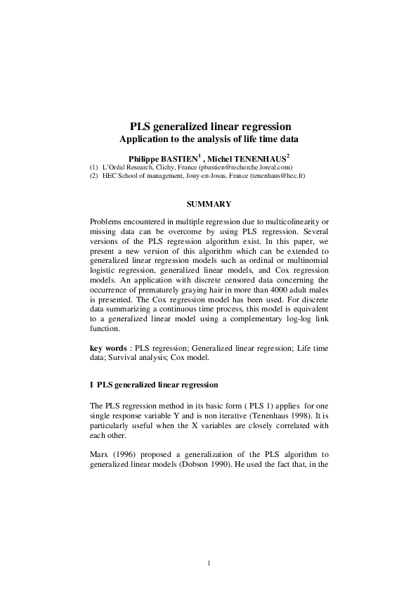 Pdf Pls Generalized Linear Regression Application To The Analysis Of Life Time Data 
