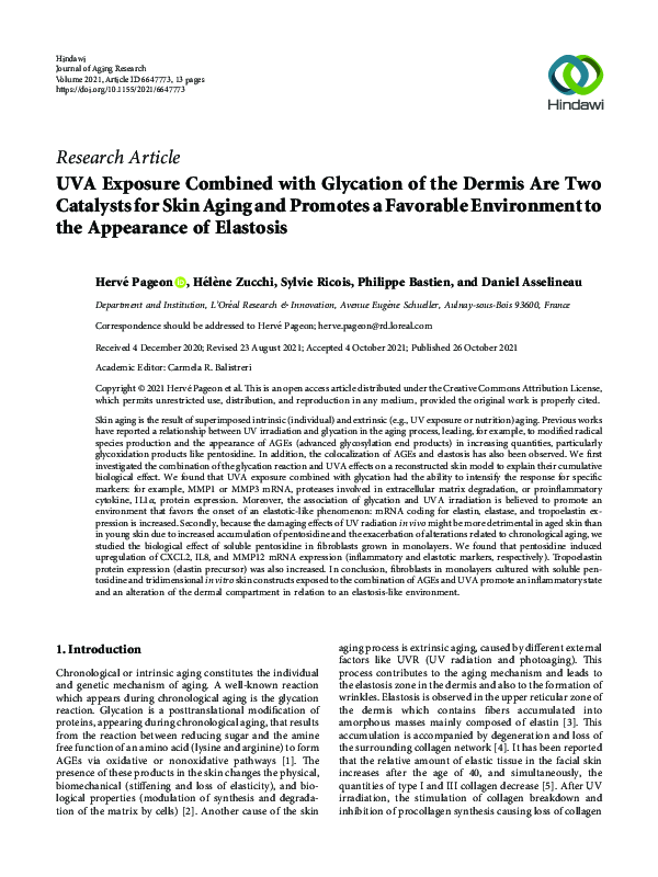 (PDF) UVA Exposure Combined with Glycation of the Dermis Are Two ...