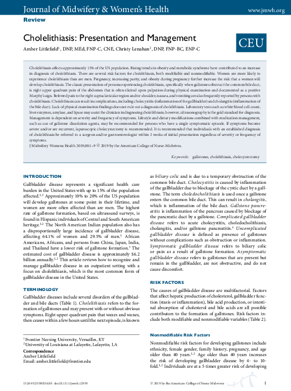 (PDF) Cholelithiasis: Presentation and Management