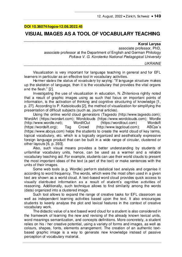 (PDF) Visual Images as a Tool of Vocabulary Teaching