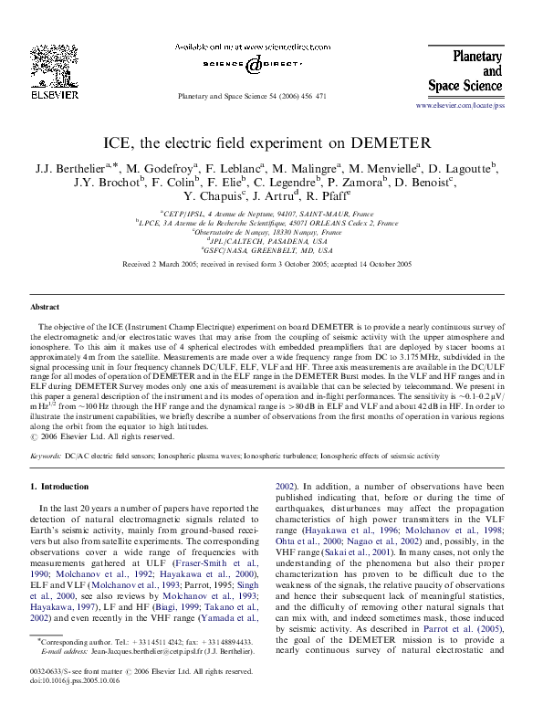 (PDF) ICE, the electric field experiment on DEMETER
