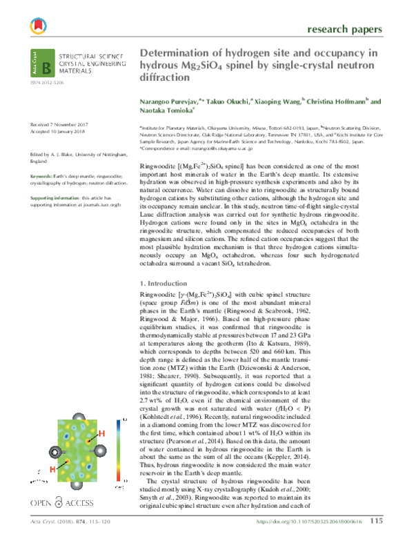 (PDF) Determination of hydrogen site and occupancy in hydrous Mg2SiO4 ...