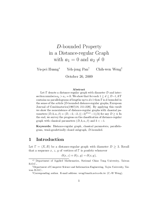 (PDF) D-bounded Property in a Distance-regular Graph with a 1 = 0 and a ...