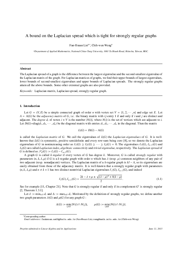 (PDF) A bound on the Laplacian spread which is tight for strongly ...