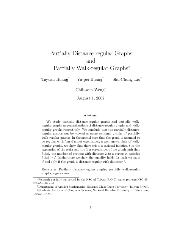 Pdf Partially Distance Regular Graphs And Partially Walk Regular Graphs