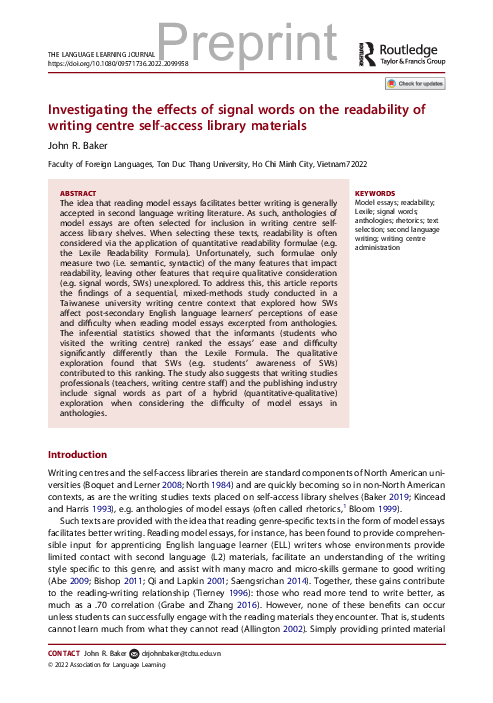 (PDF) Investigating the effects of signal words on the readability of ...