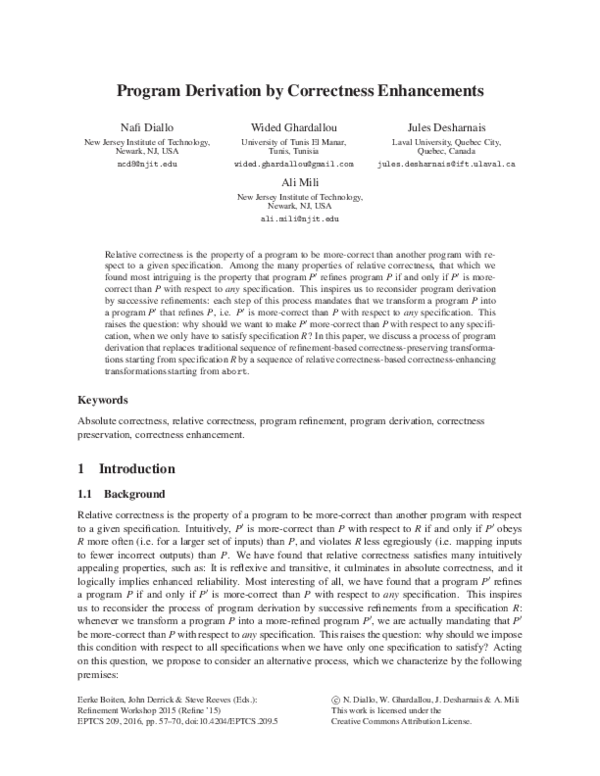 (PDF) Program Derivation by Correctness Enhacements