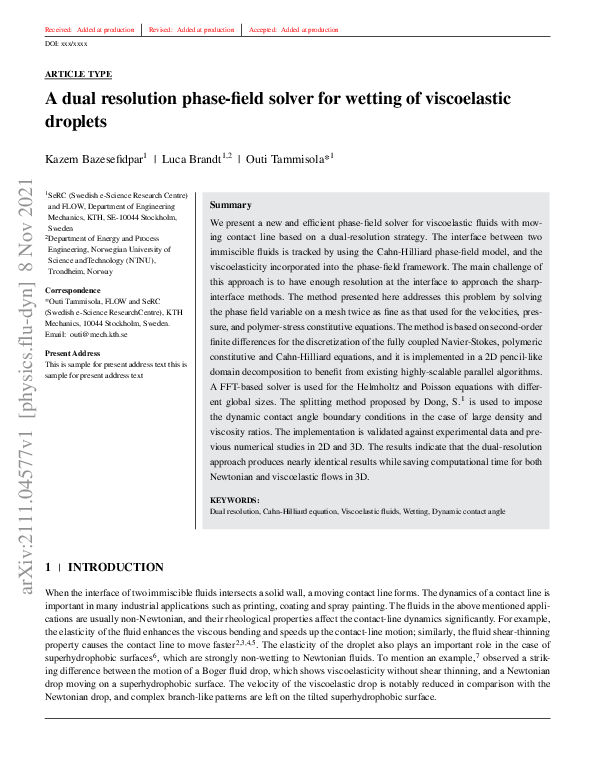 (PDF) A dual resolution phase‐field solver for wetting of viscoelastic ...