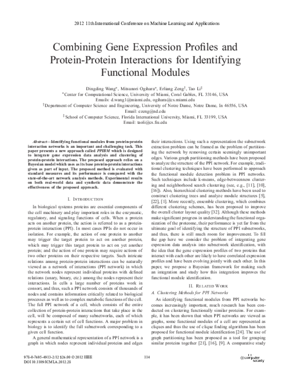 (PDF) Combining Gene Expression Profiles and Protein-Protein Interactions for Identifying ...