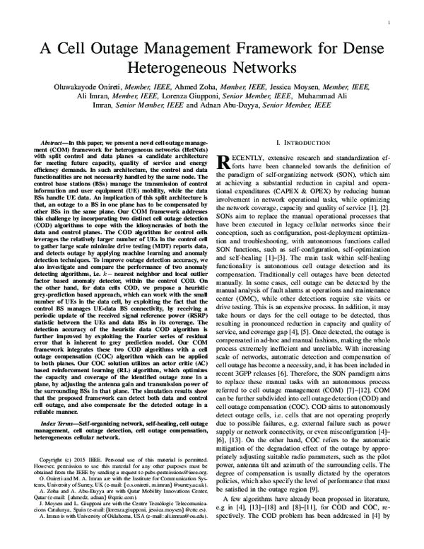 (PDF) A Cell Outage Management Framework for Dense Heterogeneous Networks