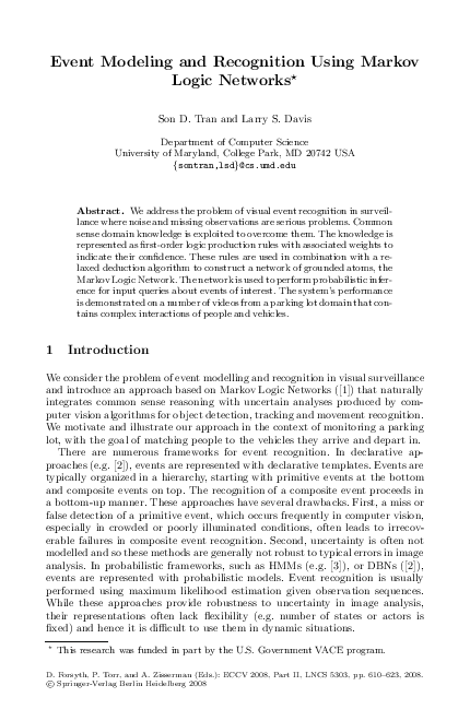Pdf Event Modeling And Recognition Using Markov Logic Networks
