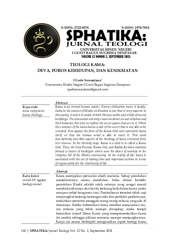 (PDF) Teologi Kama: Deva, Poros Kehidupan, dan Kenikmatan