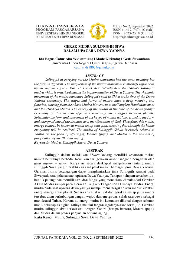 (PDF) Gerak Mudra Sulinggih Siwa Dalam Upacara Dewa Yadnya