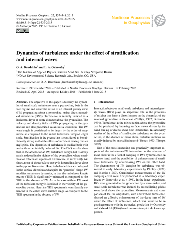 (PDF) Dynamics of turbulence under the effect of stratification and internal waves