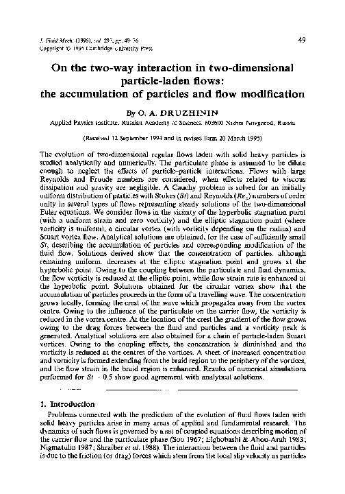 Pdf On The Two Way Interaction In Two Dimensional Particle Laden Flows The Accumulation Of