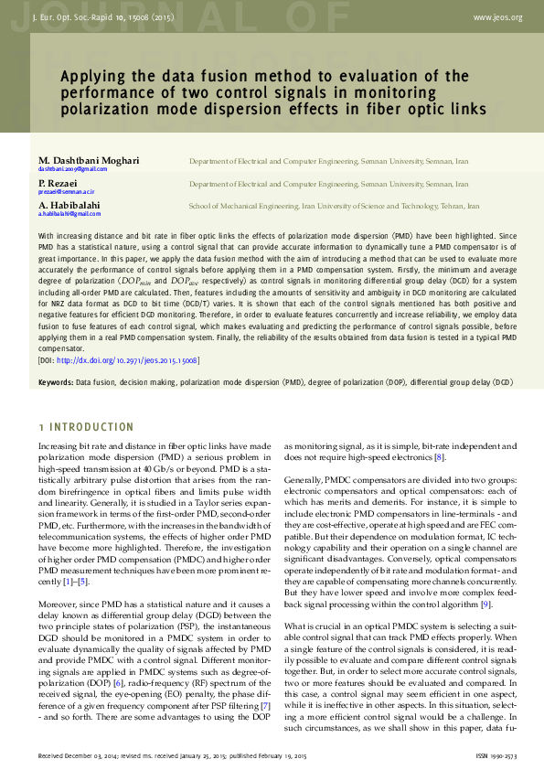 (PDF) Applying the data fusion method to evaluation of the performance of two control signals in ...