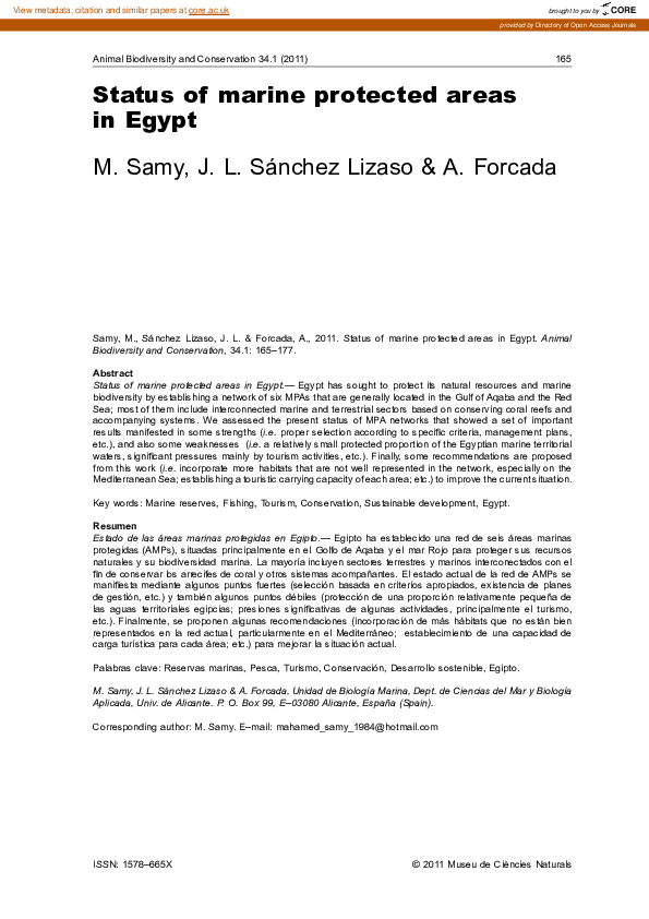 (PDF) Status of marine protected areas in Egypt