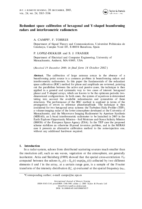 (PDF) Redundant space calibration of hexagonal and Y-shaped beamforming radars and ...