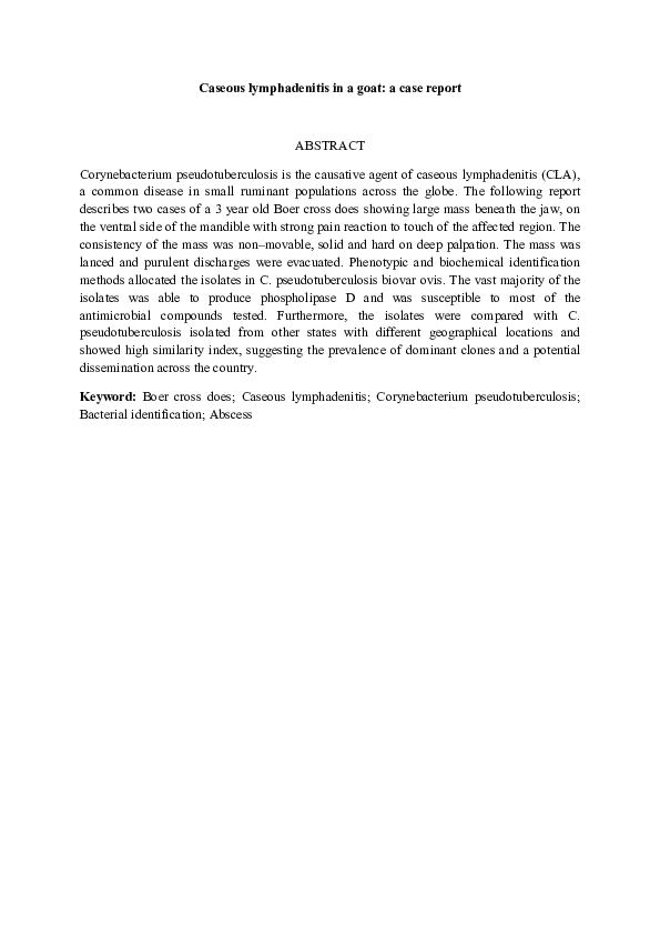 Pdf Caseous Lymphadenitis In A Goat A Case Report