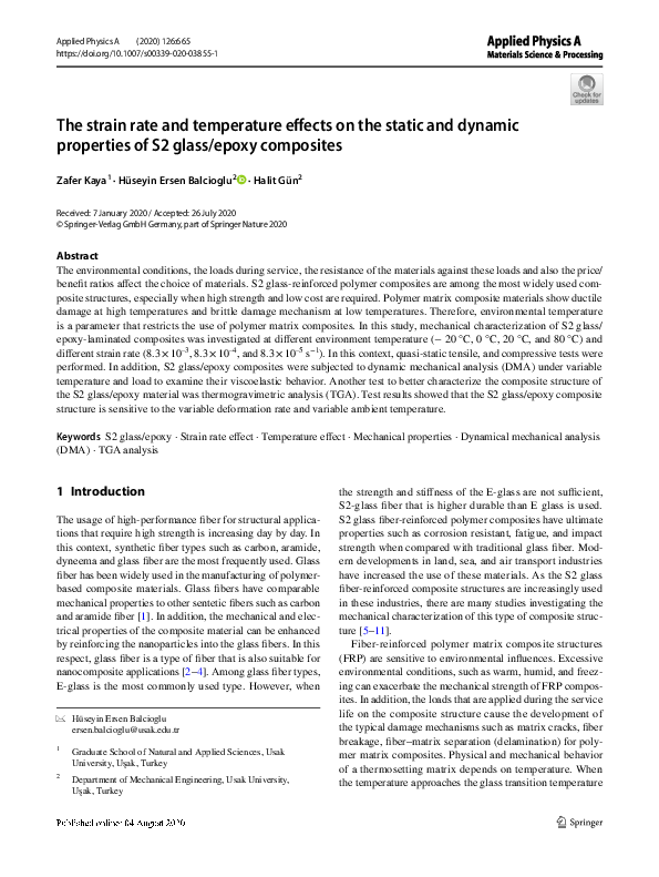 (PDF) The strain rate and temperature effects on the static and dynamic properties of S2 glass ...